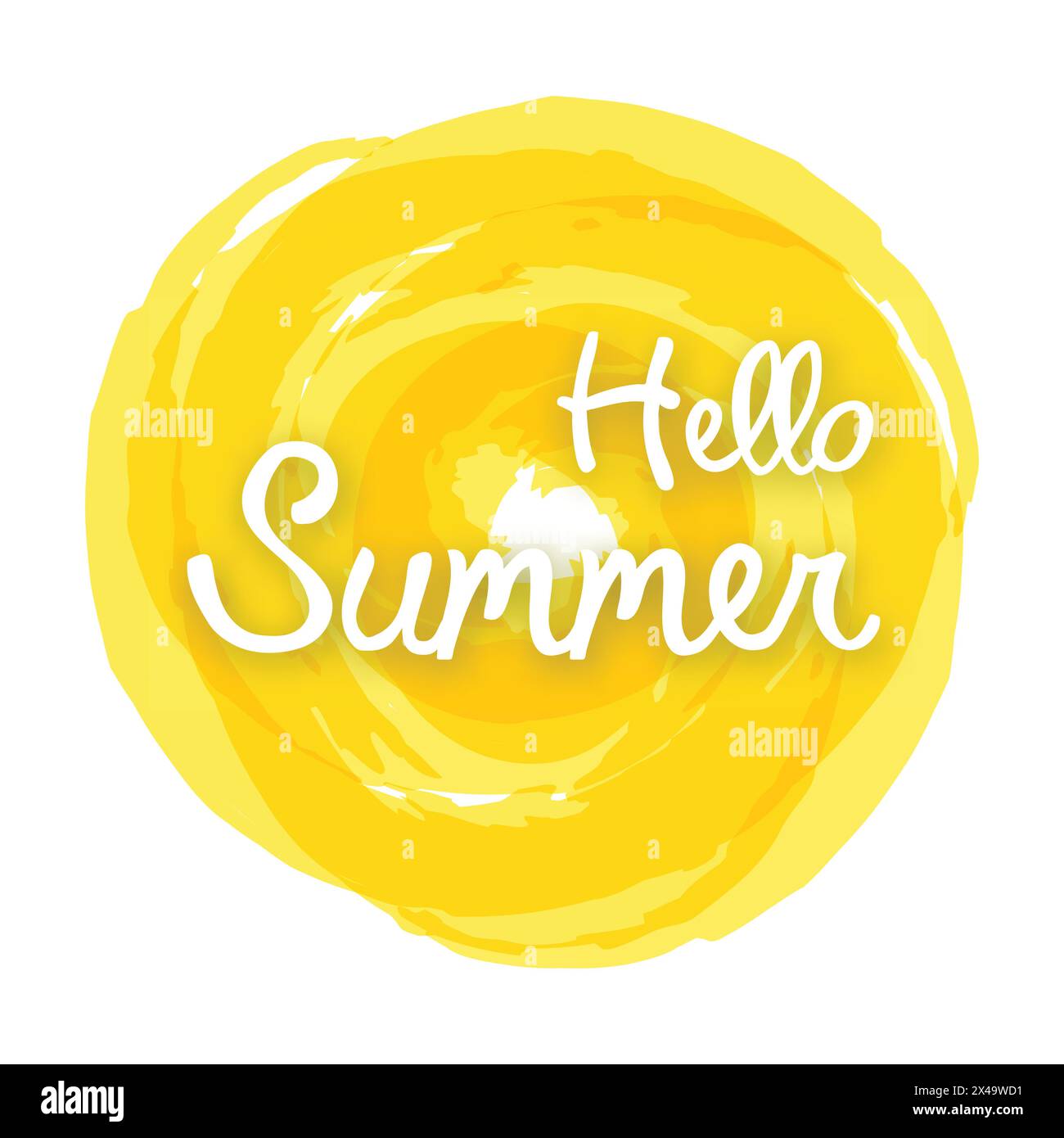 Hello summer on yellow watercolor spot. Design element for invitation ...