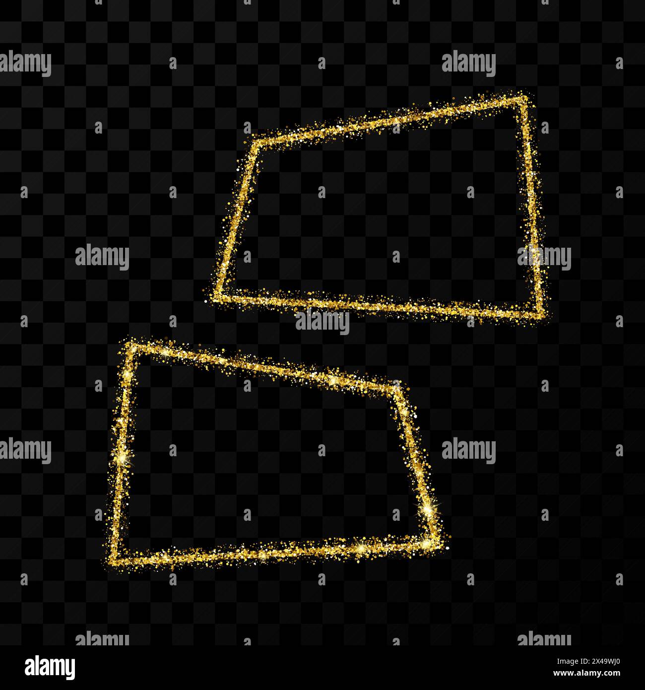 Gold rectangle frame. Two modern shiny frames with light effects isolated on dark transparent ...