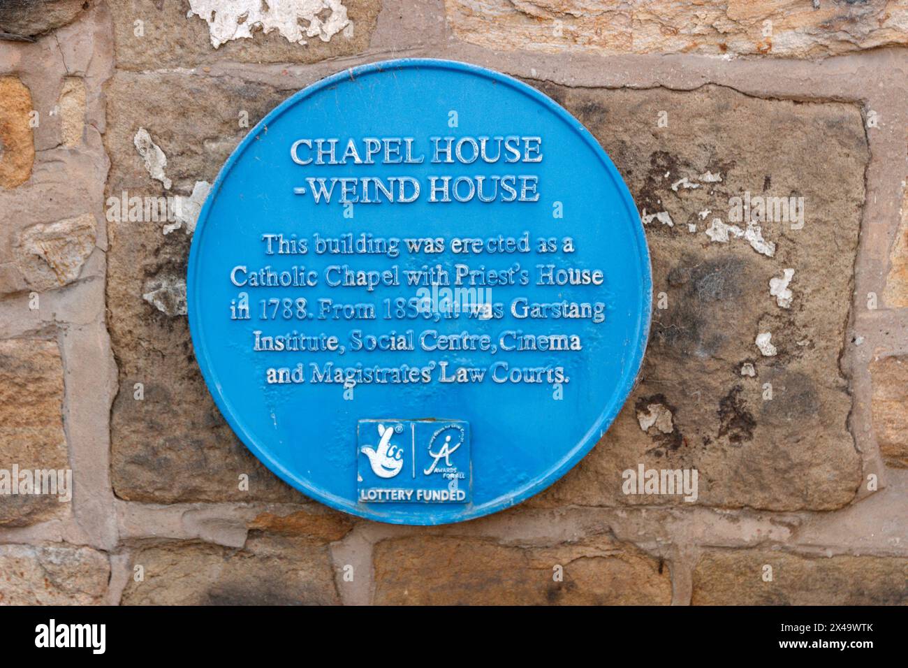 Chapel House blue plaque, Garstang Stock Photo - Alamy
