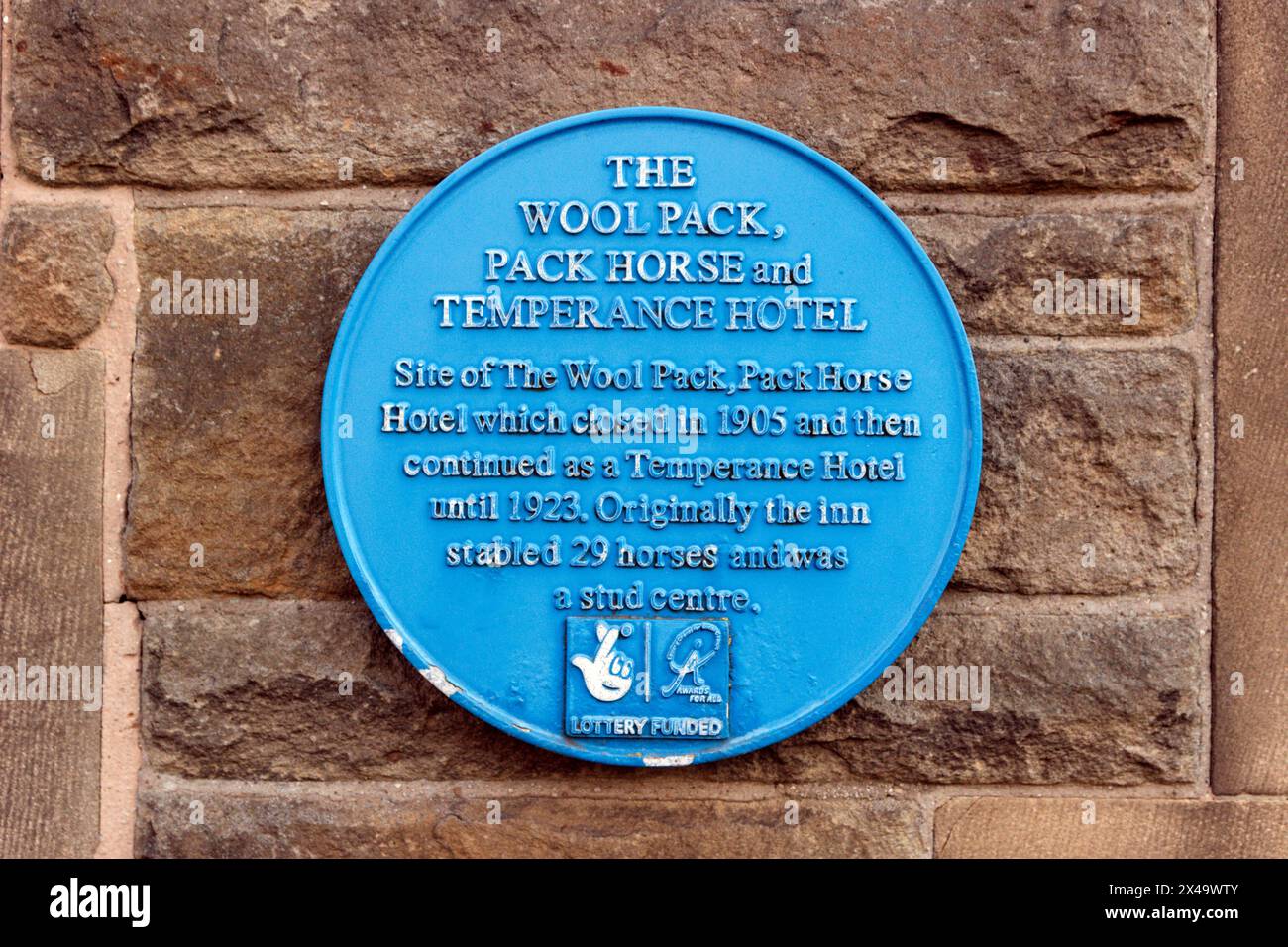 The Woolpack blue plaque, Garstang Stock Photo - Alamy