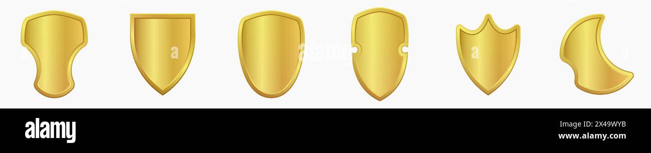 Set of realistic golden heraldic shields. Glass and glossy shield ...
