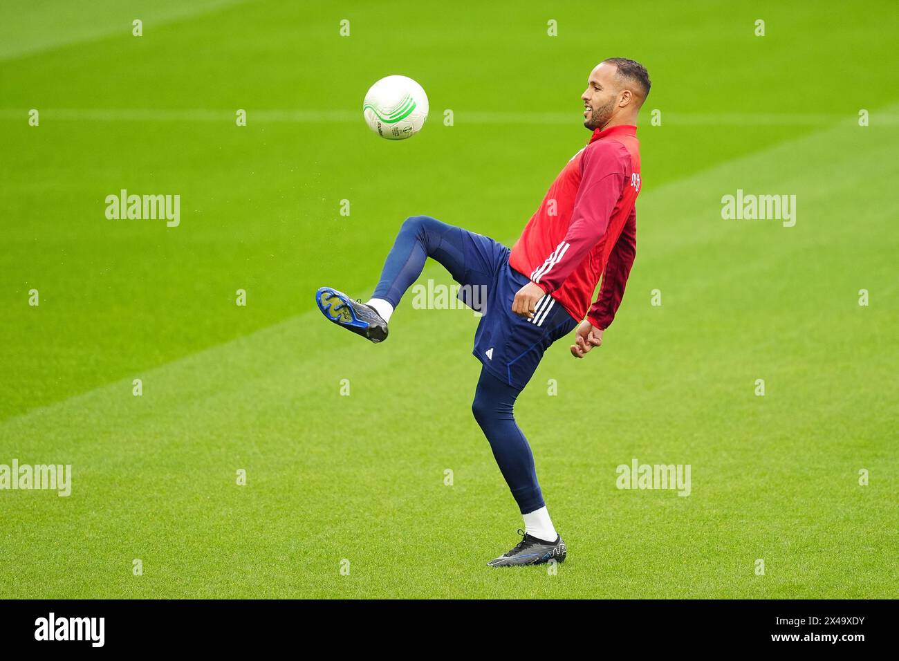 Olympiacos' Youssef El Arabi during a training session at Villa Park ...
