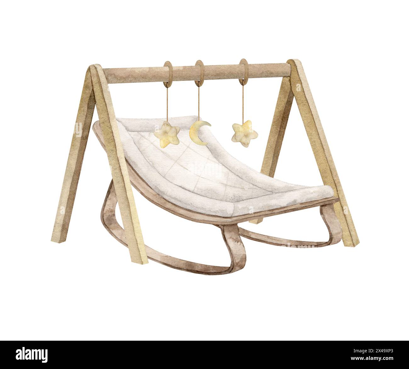 Wooden rocking chair for a baby, with a soft cushion and an arch with ...