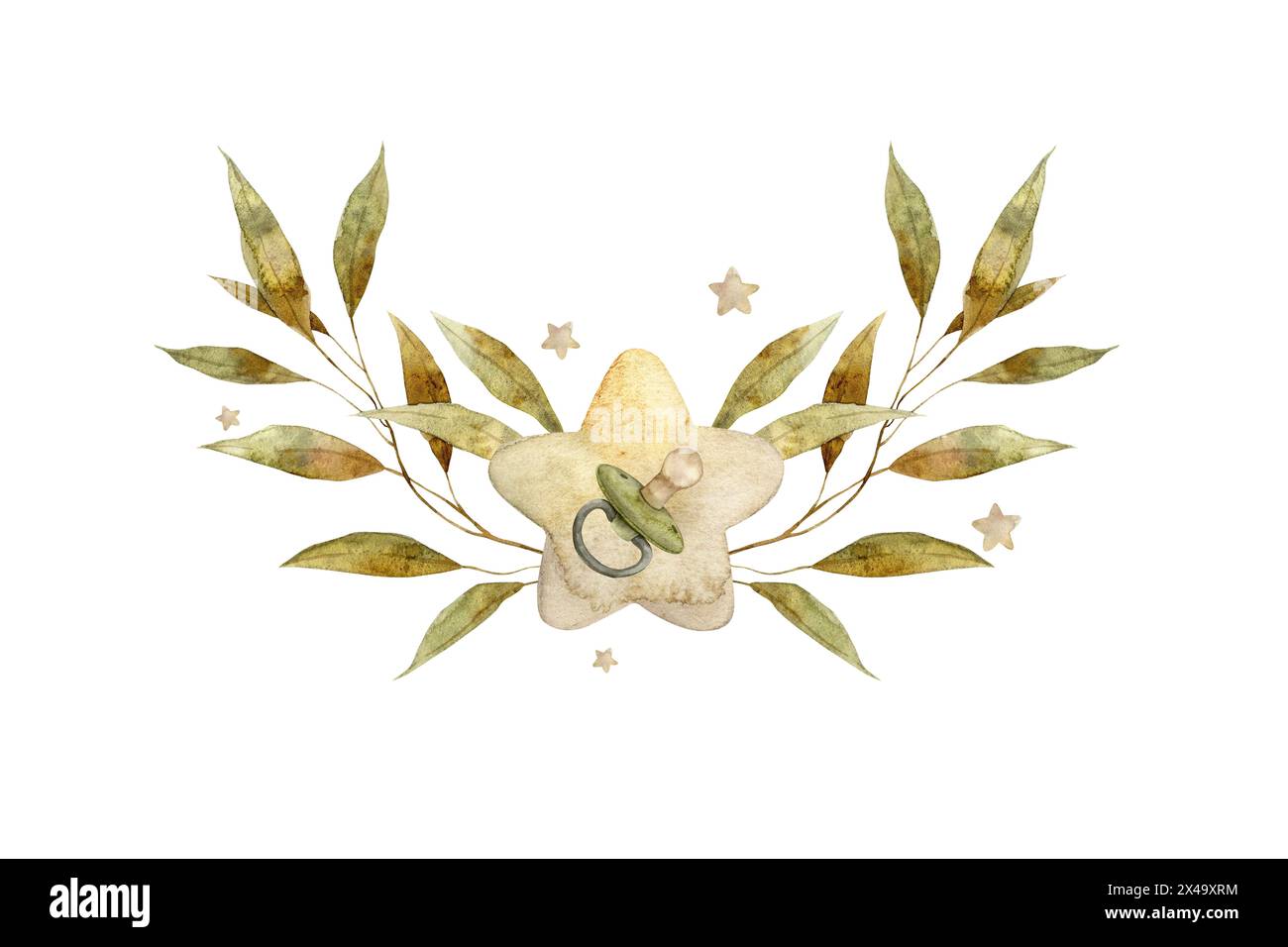 Children's emblem-composition with stars, green beautiful plants and a ...