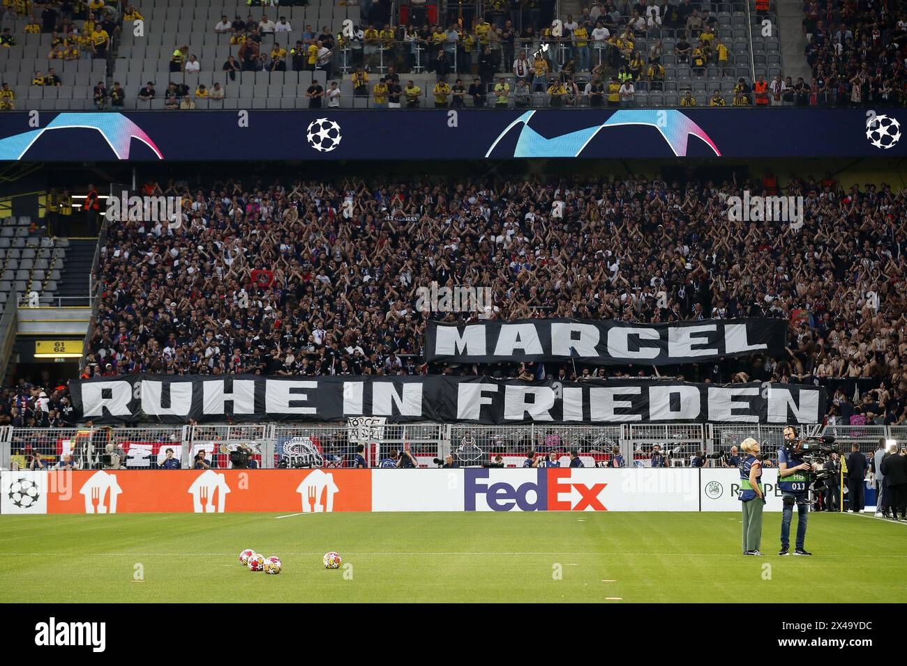 DORTMUND - PSG fans banner 'Marcel ruhe in frieden' during the UEFA ...