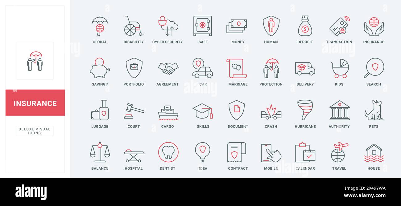 Insurance service line icons set. Safety shield for human and pet ...