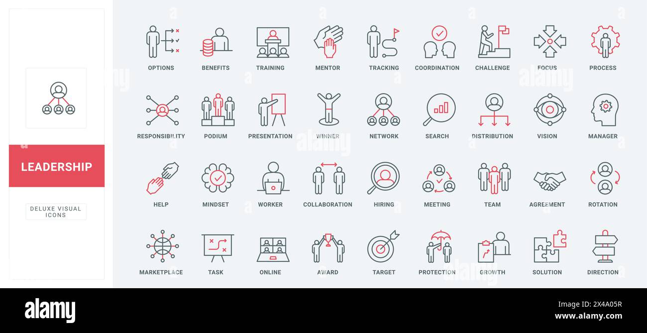 Leadership and business leaders options line icons set. Career ...