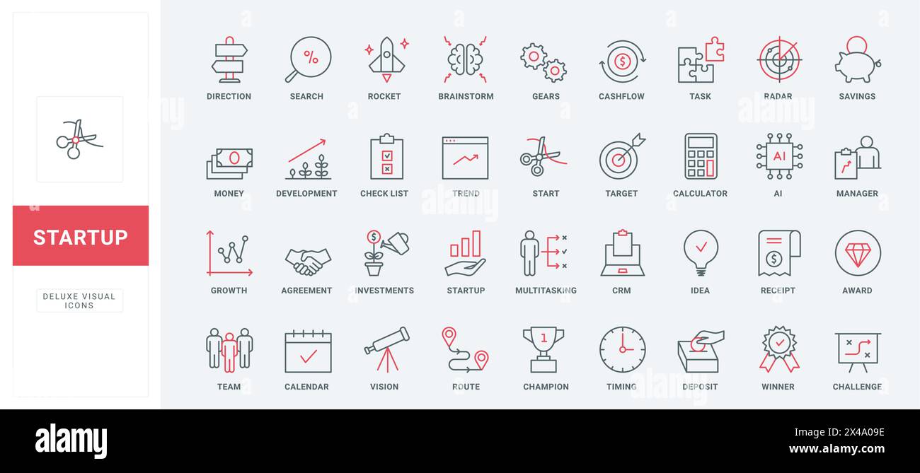 Business startup line icons set. Direction arrow for success and ...