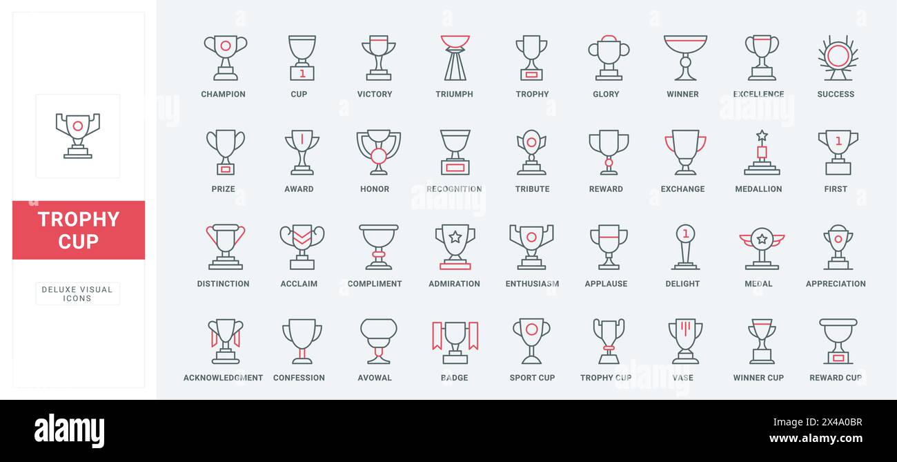 Trophy cup line icons set. winners award, goblet prize for victory in ...