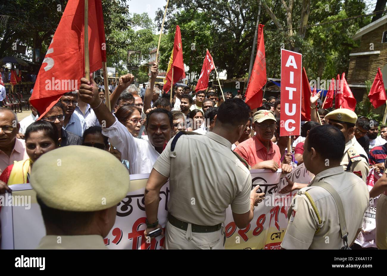 Guwahati, Guwahati, India. 1st May, 2024. Activists of All India Trade ...