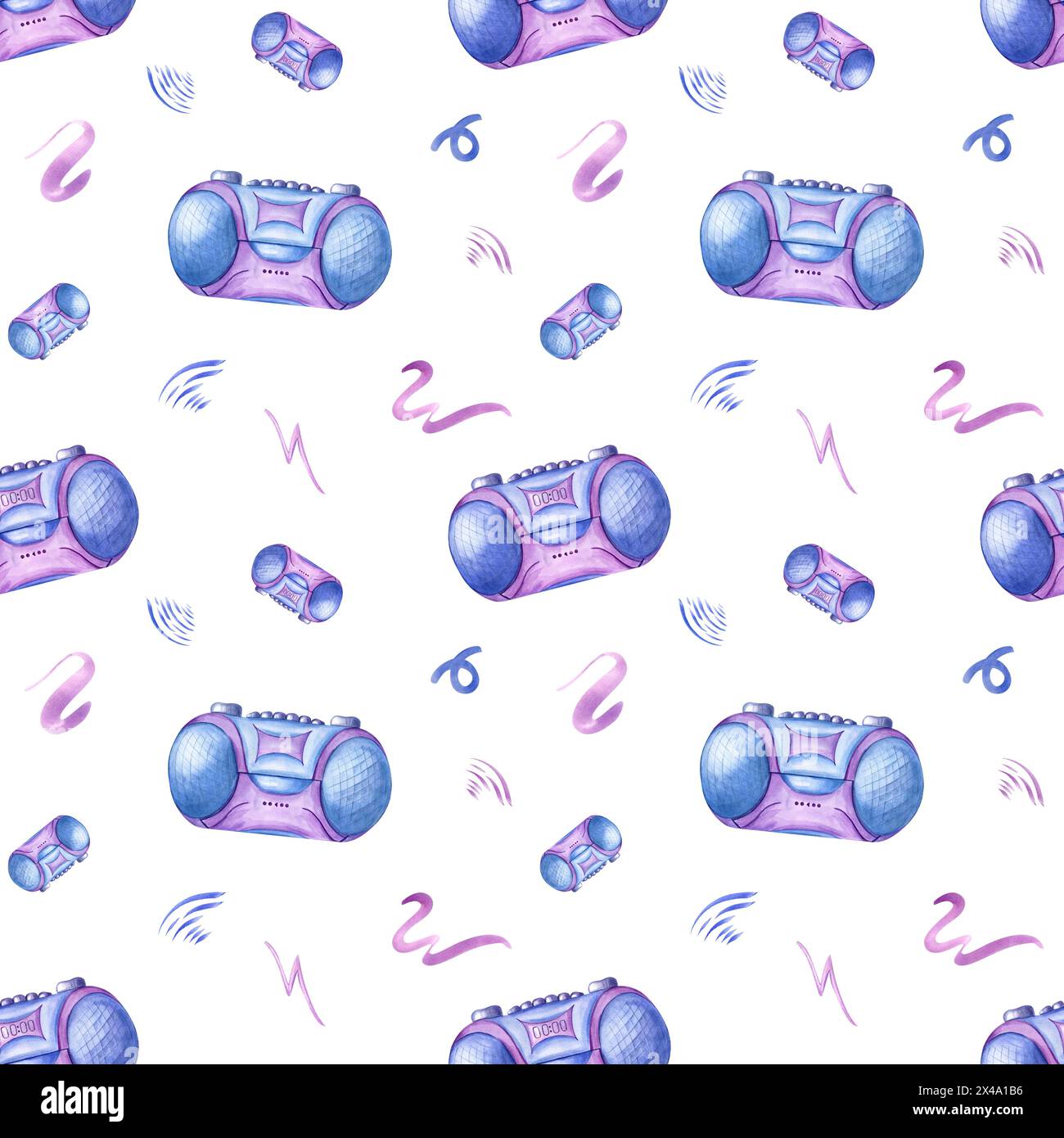 Cassette players in 90s style. Blue purple tape music recorder ...