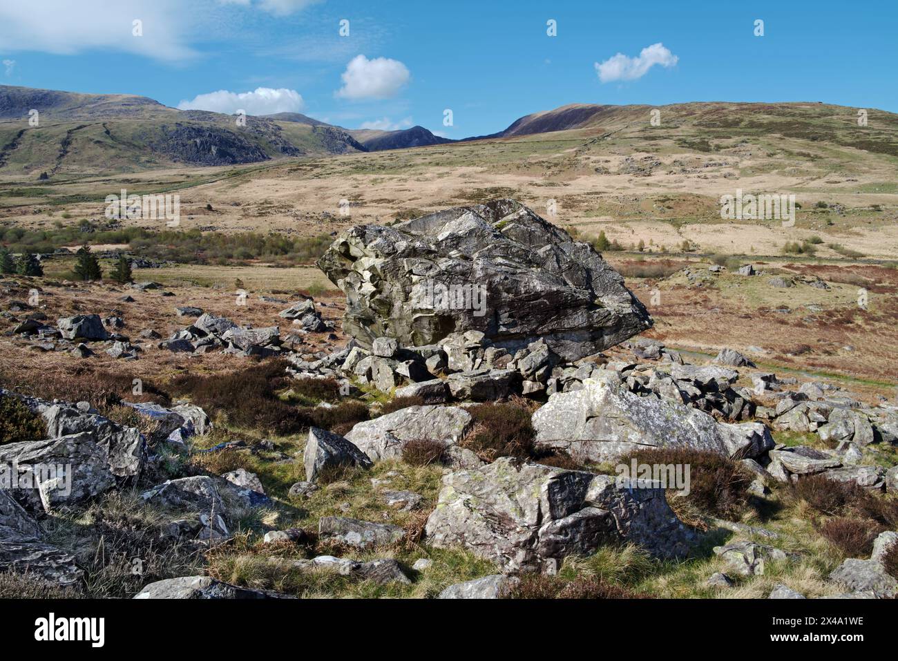 This giant, precarious looking boulder is in the Nant y Benglog valley ...