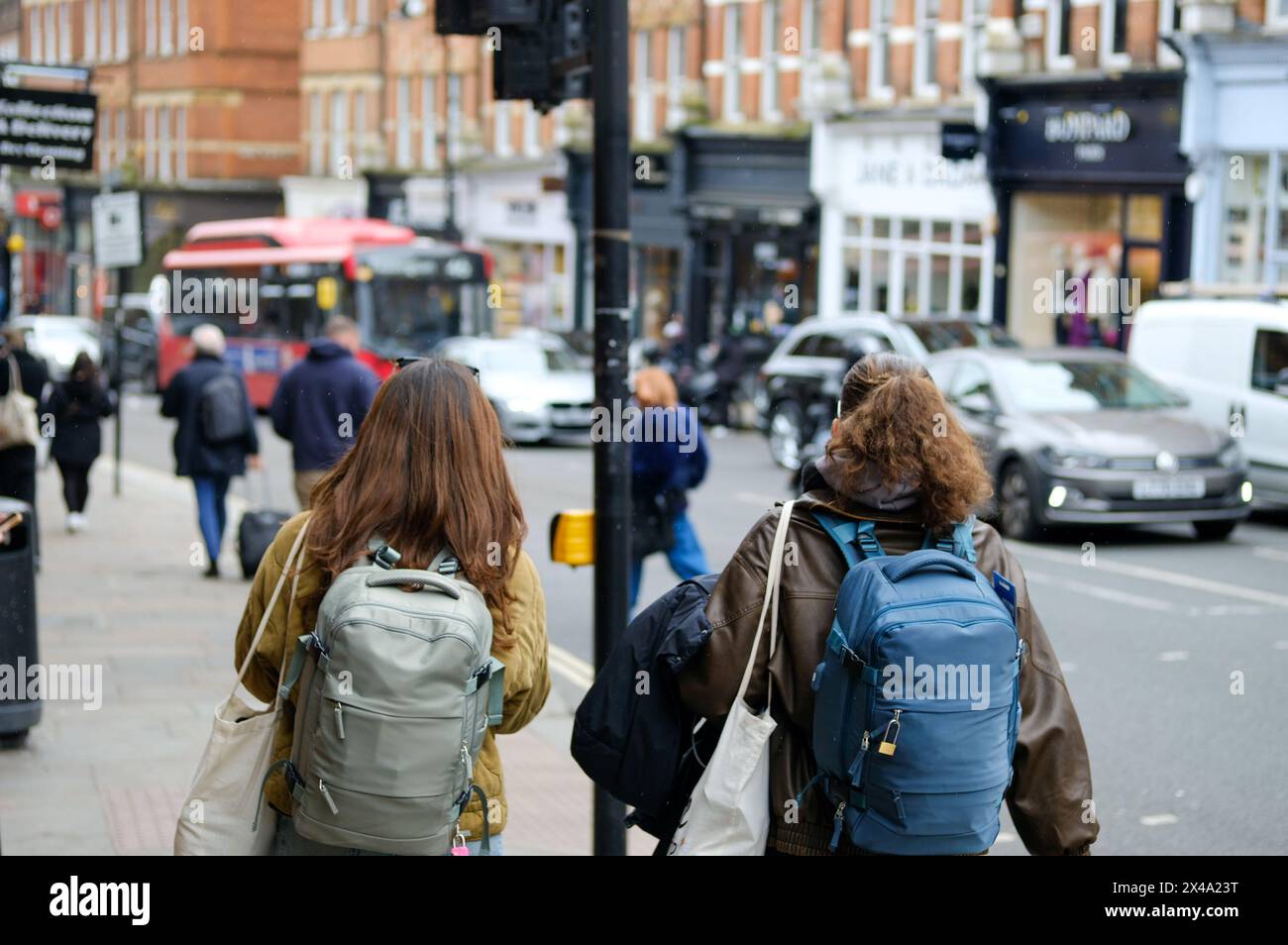 LONDON- APRIL 22, 2024: Hampstead Village high street scene- an ...