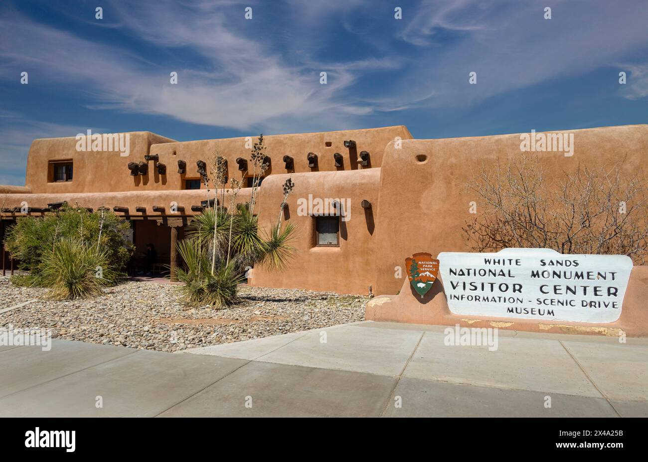 The White Sands National Monument Visitor Center entrance with signage ...