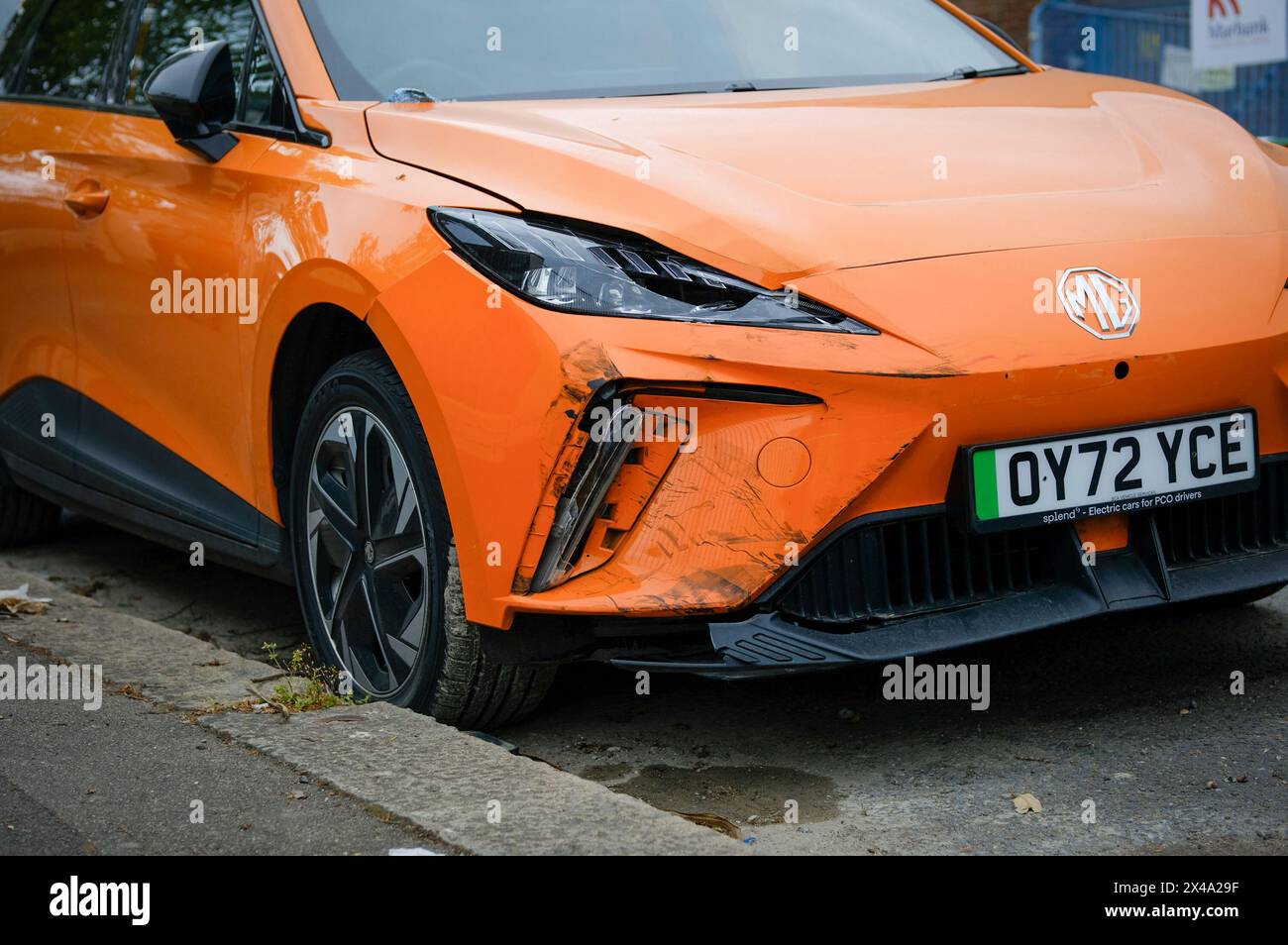 LONDON- APRIL 23, 2024: MG electric vehicle damaged in a crash parked ...