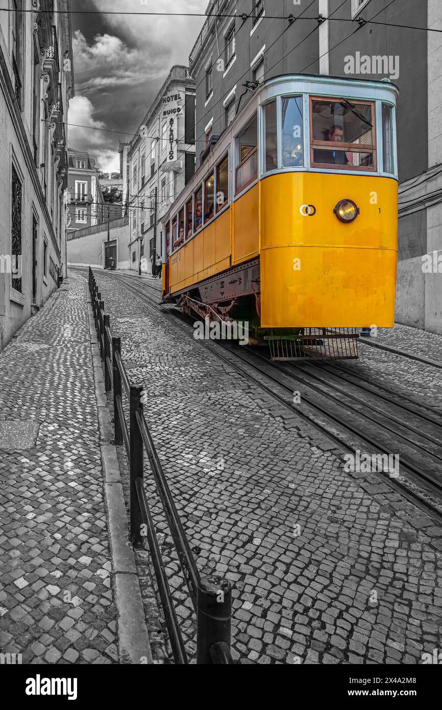 LISBON, PORTUGAL - APRIL 6, 2024: Lisbon's Gloria funicular In service ...