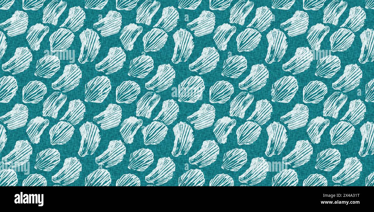 Teal turquoise blue white shell motif with linen seamless batik border ...