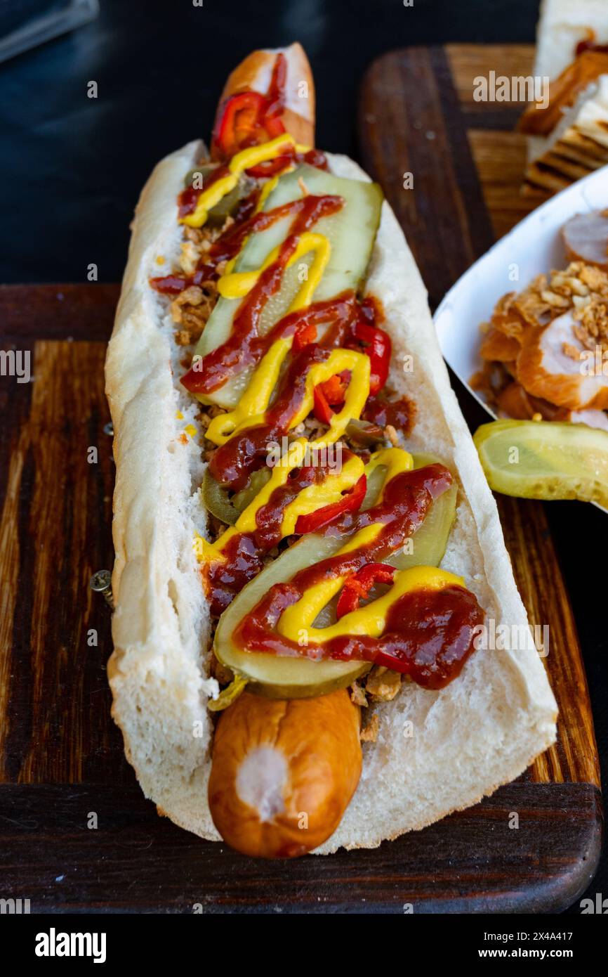 German street food on Portobello road Saturday food market, London, Uk ...