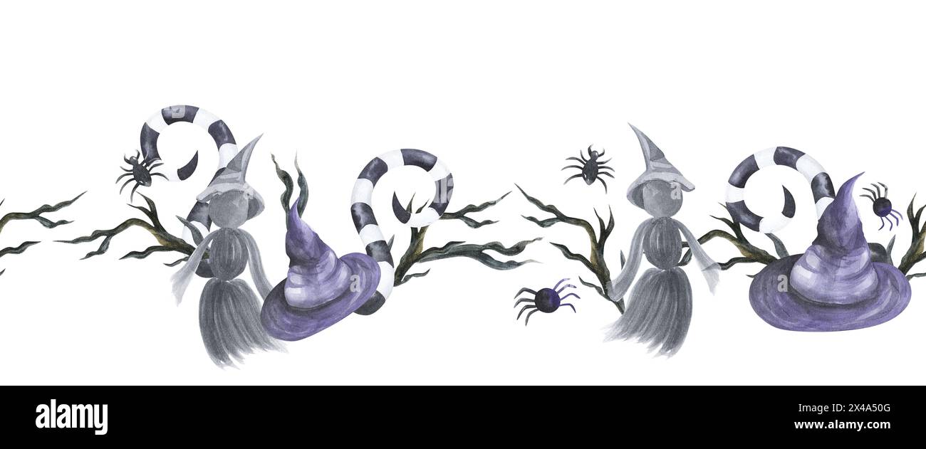 Halloween horizontal seamless border of thorn branches and witch , hat ...
