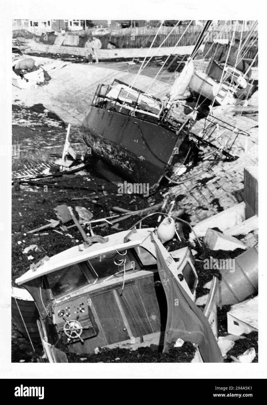 BOATS SMASHED UP ON THE SHORE AT PORTCHESTER, HANTS AFTER THE GREAT ...