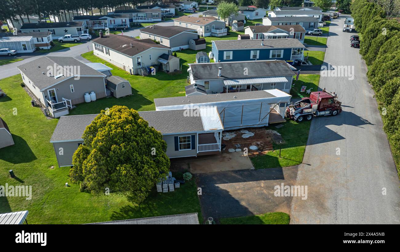 An Aerial View of a Manufactured, Mobile, Prefab Double Wide Home Being ...