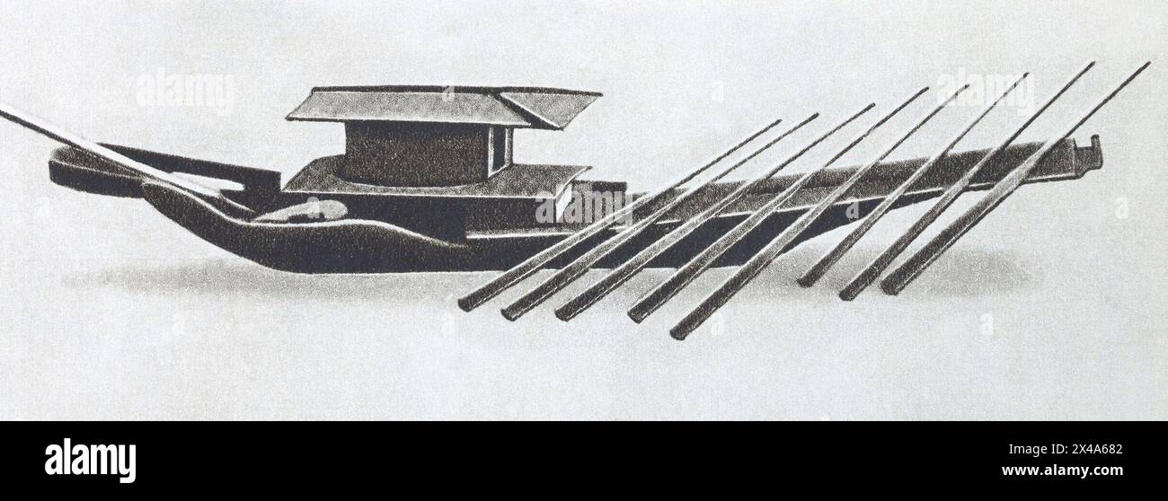 Model of a boat from a burial in Hunan Province during the Han Dynasty ...