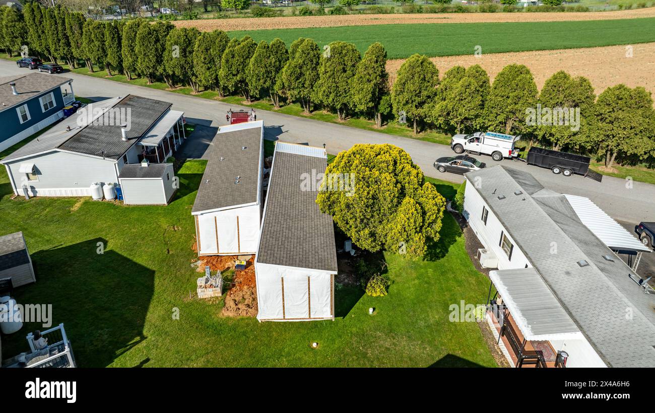 An Aerial View of a Manufactured, Mobile, Prefab Double Wide Home Being ...