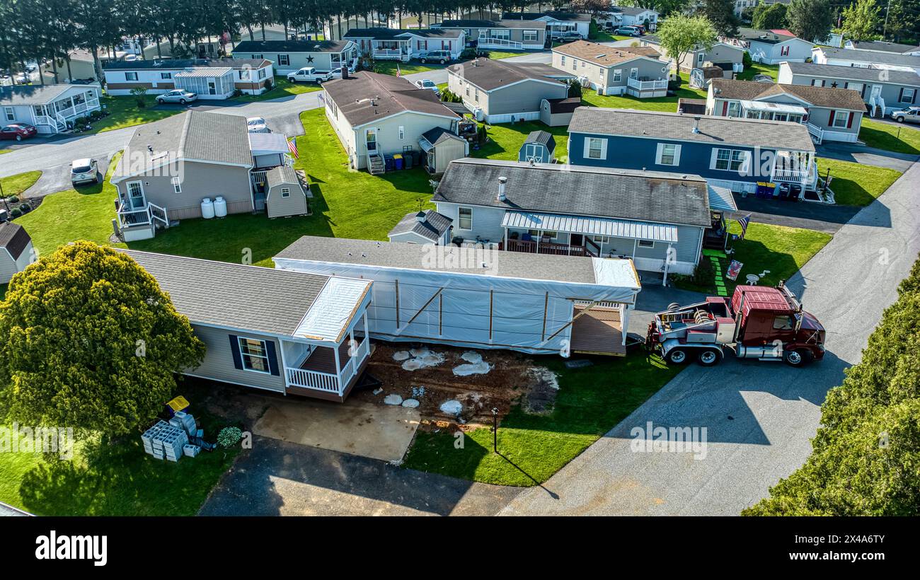 An Aerial View of a Manufactured, Mobile, Prefab Double Wide Home Being ...