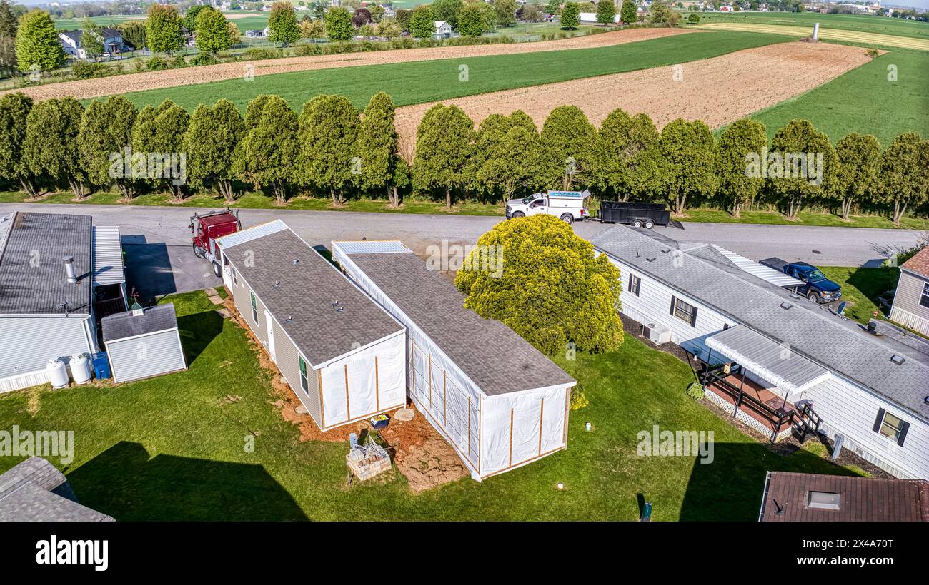 An Aerial View of a Manufactured, Mobile, Prefab Double Wide Home Being ...