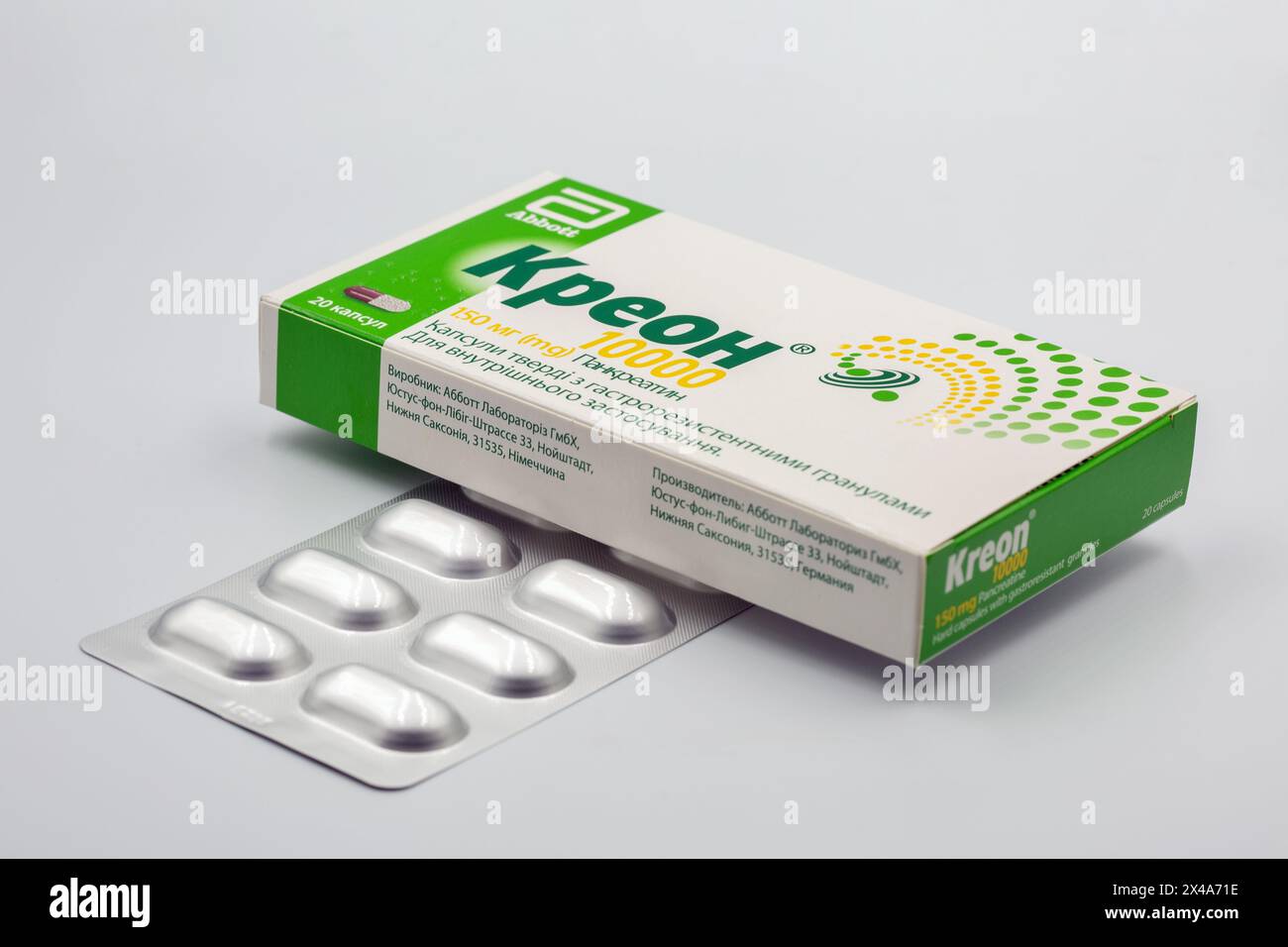 Kyiv, Ukraine - March 29, 2024: Creon pancreatin 10000 drug by Abbott ...