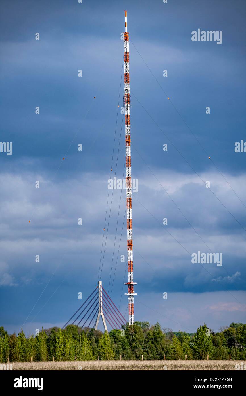 Niederrheinbrücke Wesel, bridge pier, B58, cable-stayed bridge, the Wesel transmitter, 320 meter ...