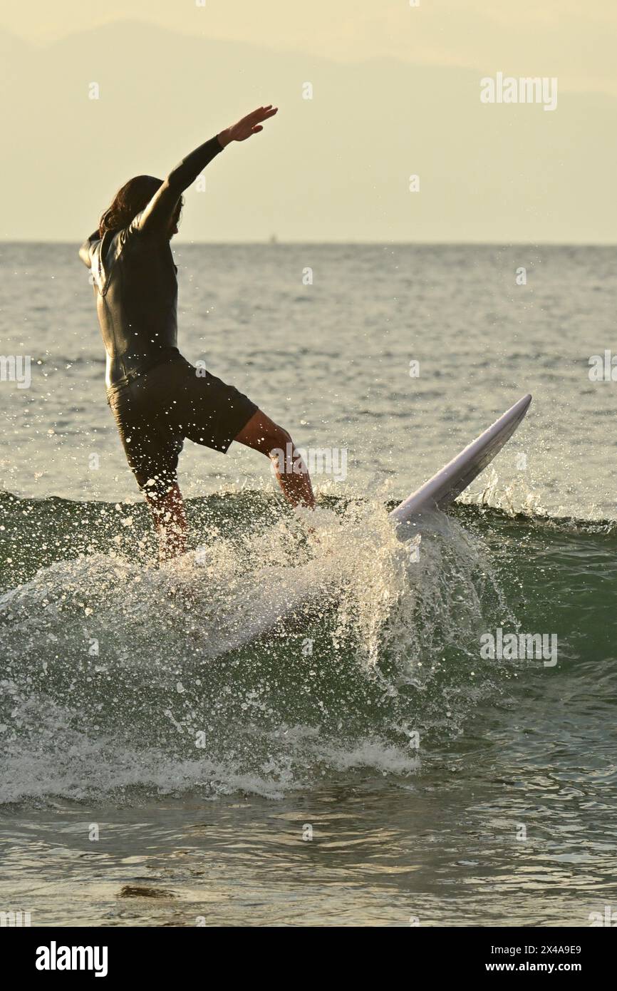 the dance of surfing a surfer riding a golden wave at sunset under the ...
