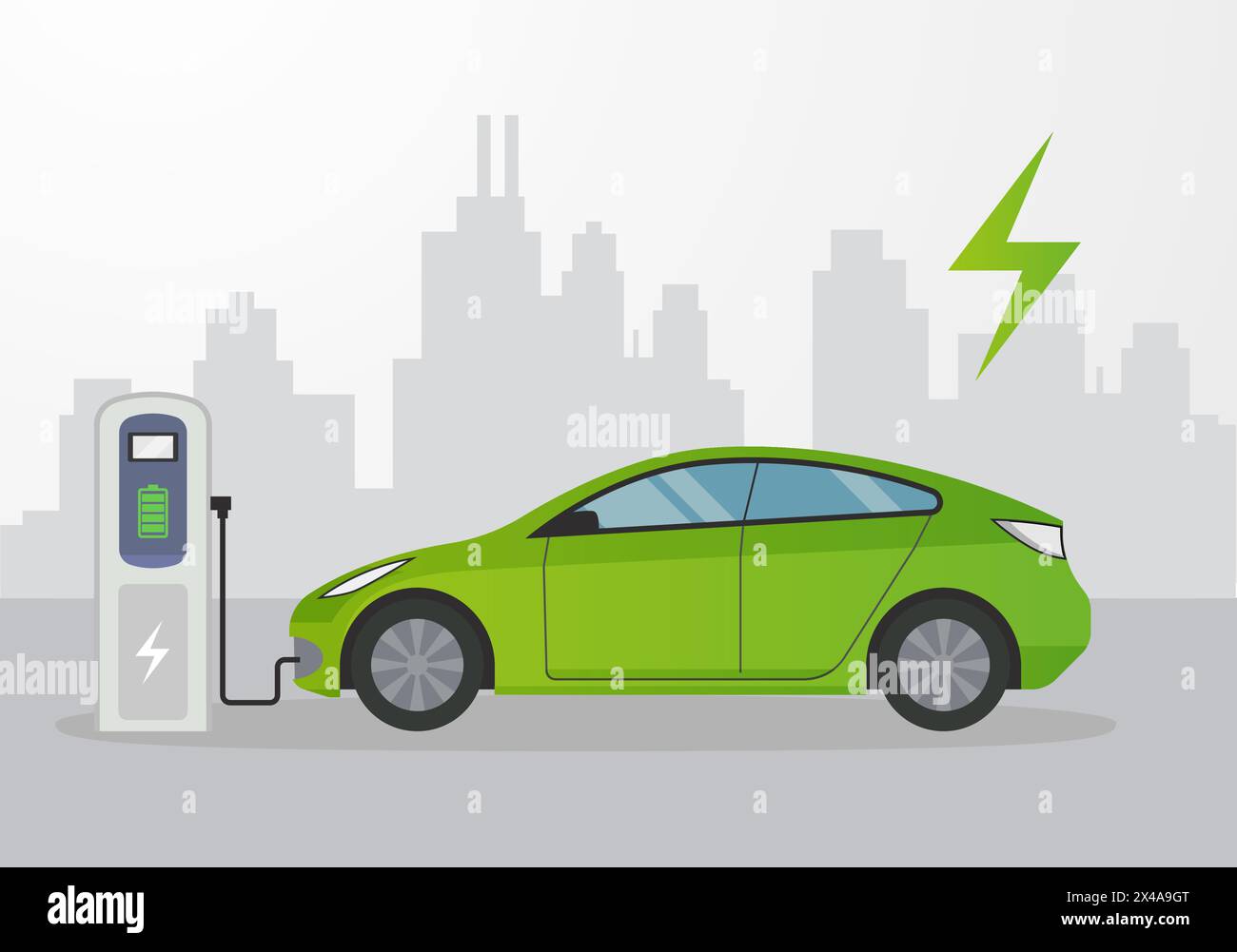 Electric Vehicle Charging Station against Cityscape - Stock ...