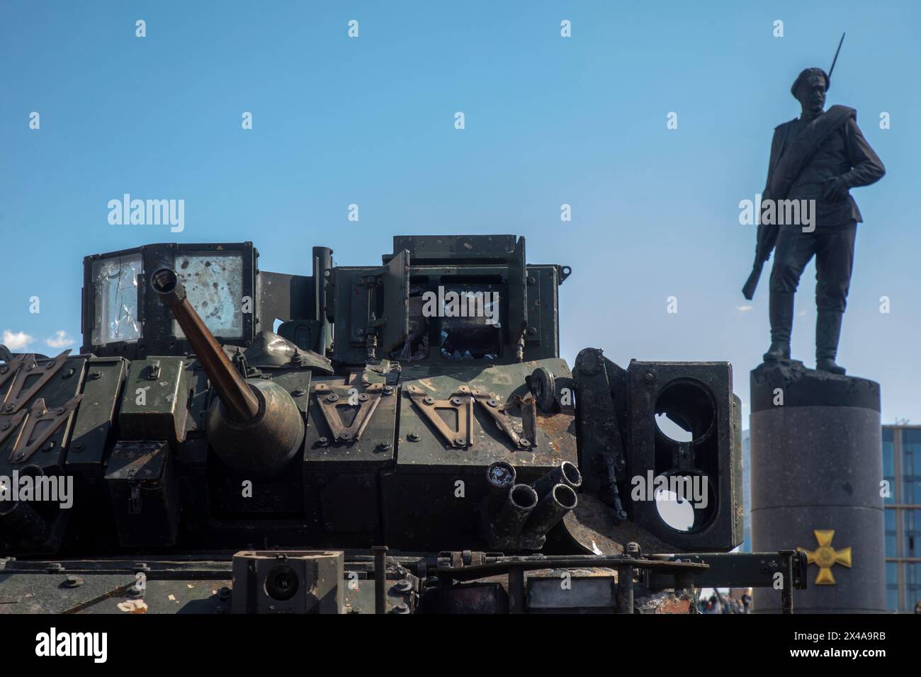 Moscow, Russia. 1st of May, 2024. An exhibition of military hardware ...