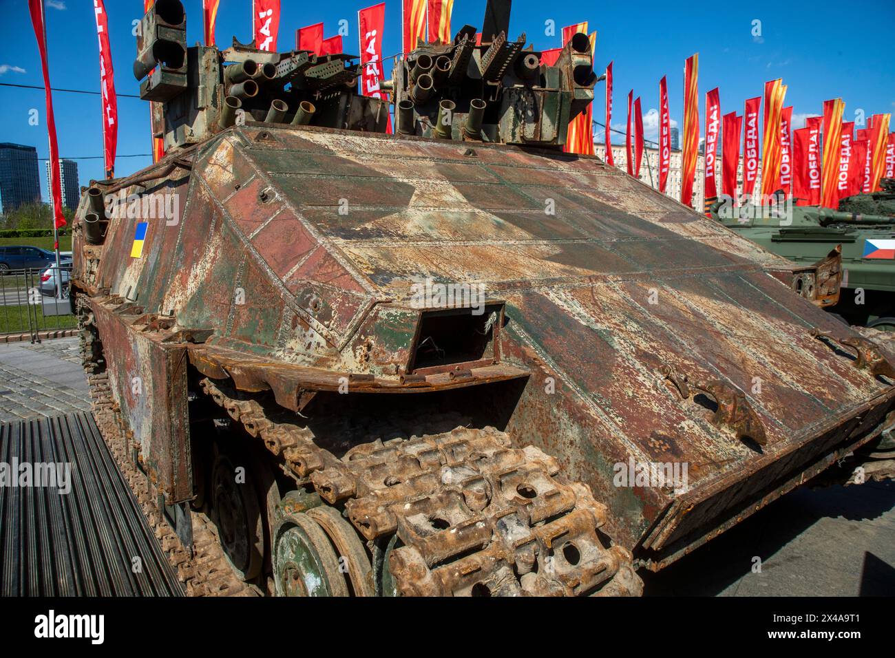 Moscow, Russia. 1st of May, 2024. An exhibition of military hardware ...