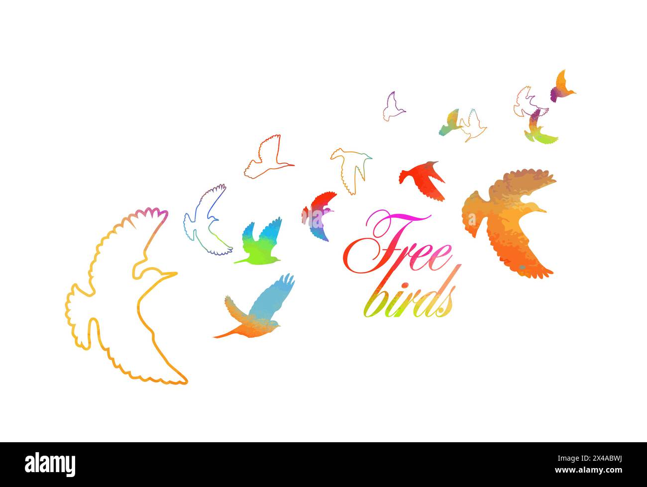 Colored birds. A flock of flying rainbow birds. Not AI, Vector ...