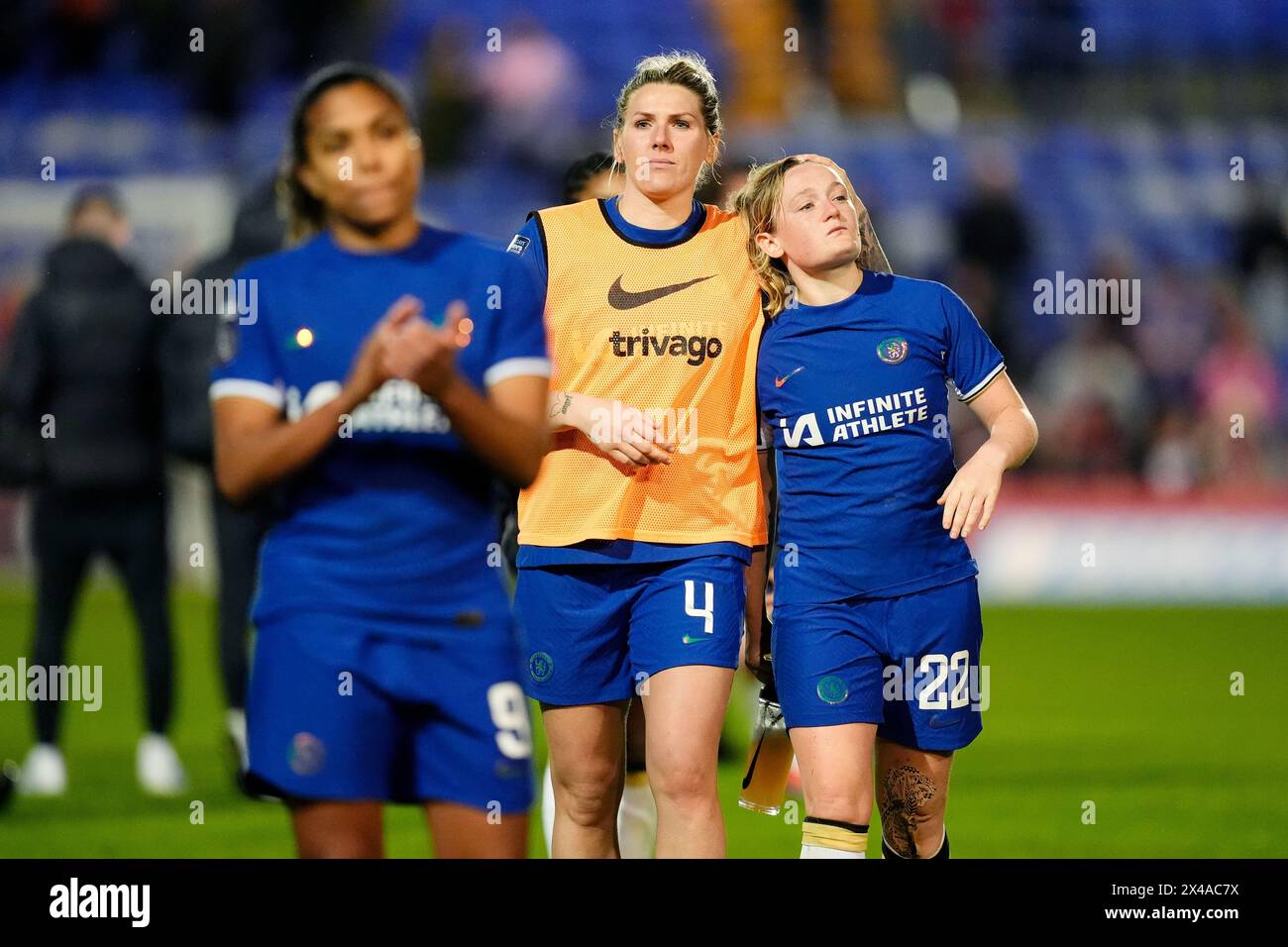 Chelsea's Erin Cuthbert and team-mate Millie Bright appear dejected following the Barclays Women ...