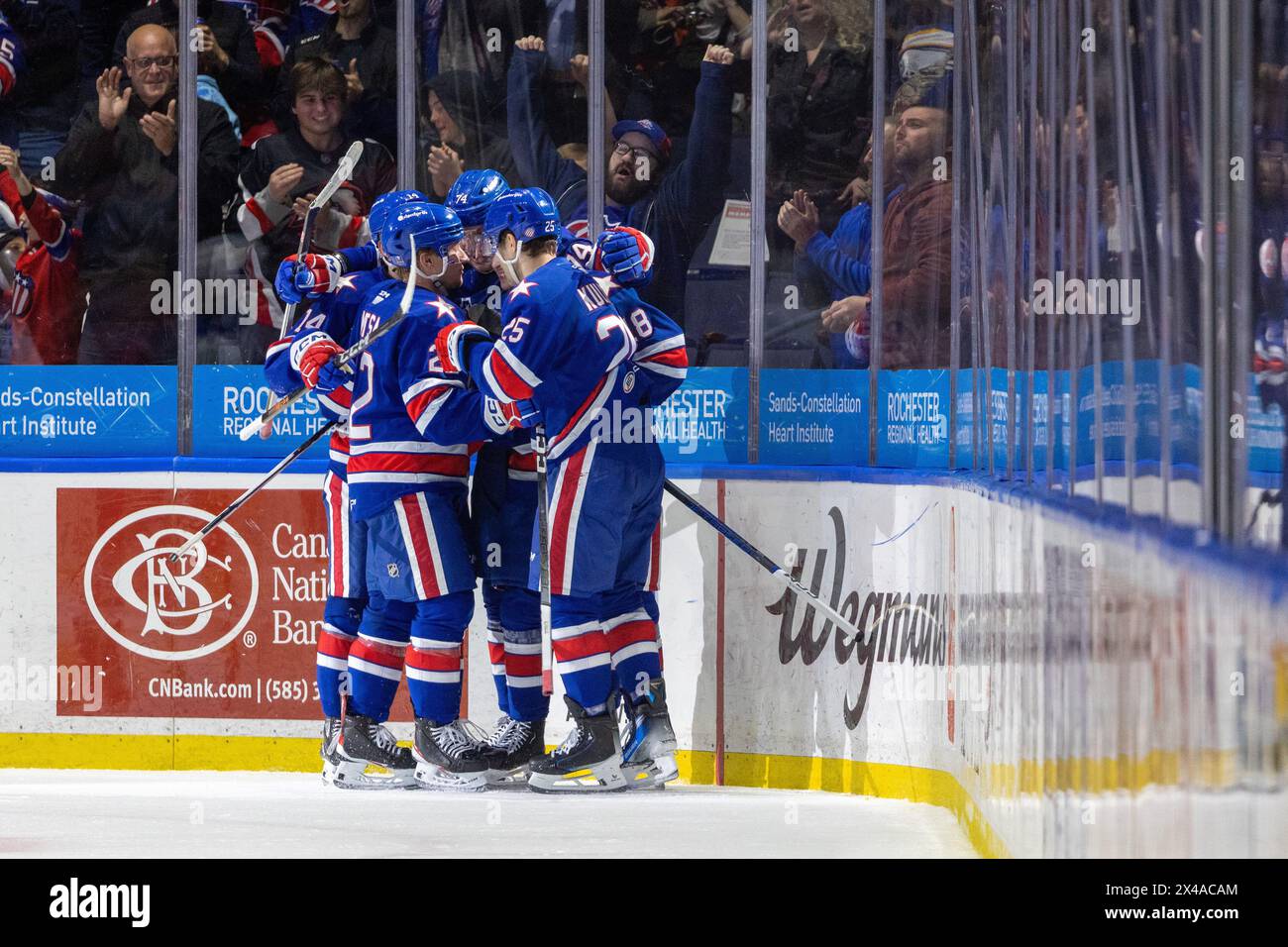 April 26th, 2024: Rochester Americans players celebrate a goal in the ...