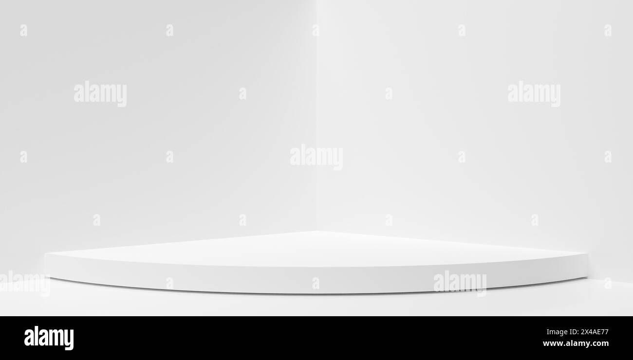 Empty, blank round dais or platform in white room background with ...
