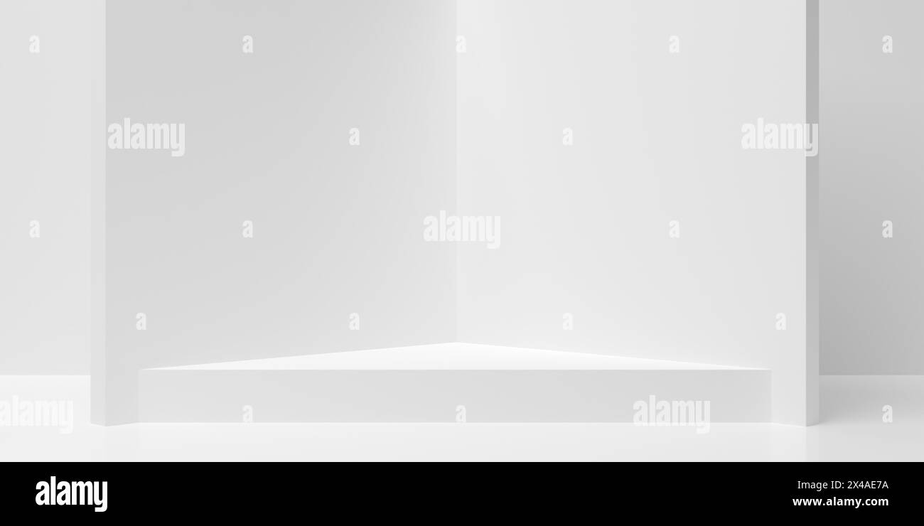 Empty, blank triangle dais or platform in white room background with ...
