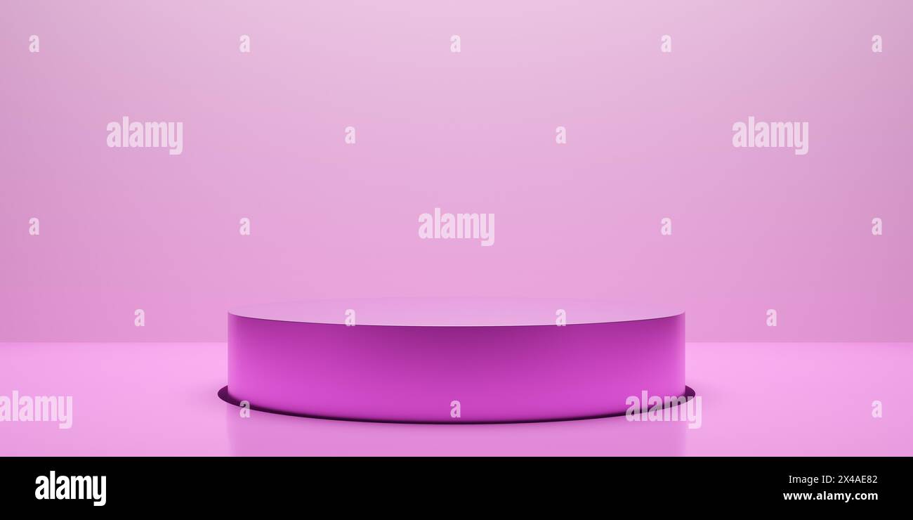 Empty, blank round dais or platform in pink room background, product ...