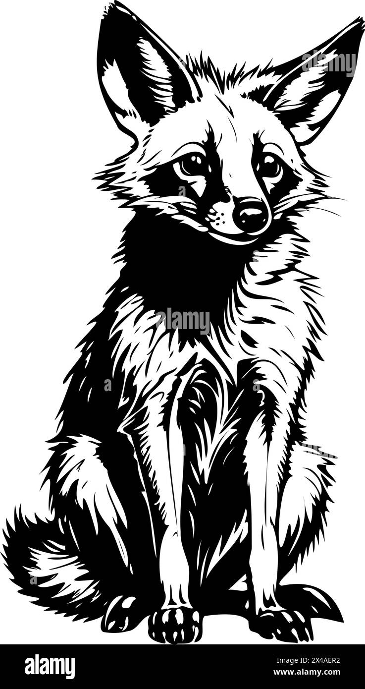 Aardwolf sitting ink hand drawn animal illustration, transparent ...