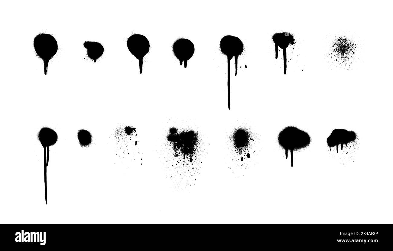 Graffiti drawing splashes with drips. Spray paint set. Spray painted ...