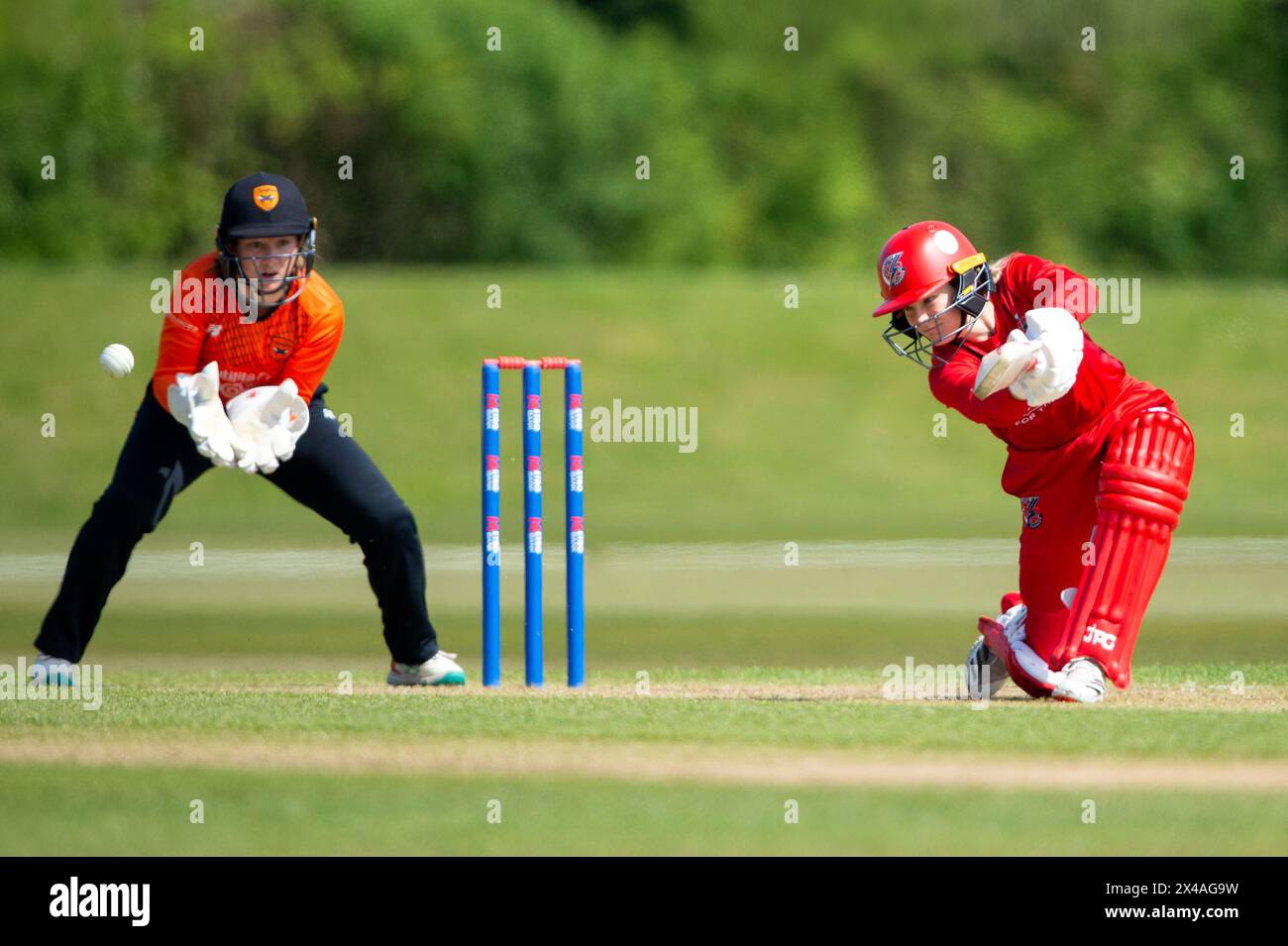 Stokenchurch, UK, 1st May 2024. Katie Mack of Thunder batting during ...