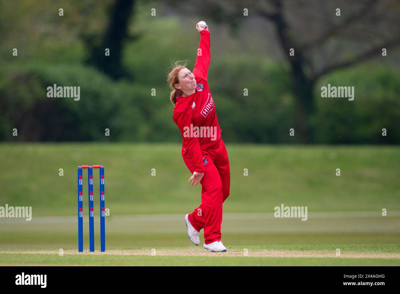 Stokenchurch, UK, 1st May 2024. Hannah Jones of Thunder bowling during ...