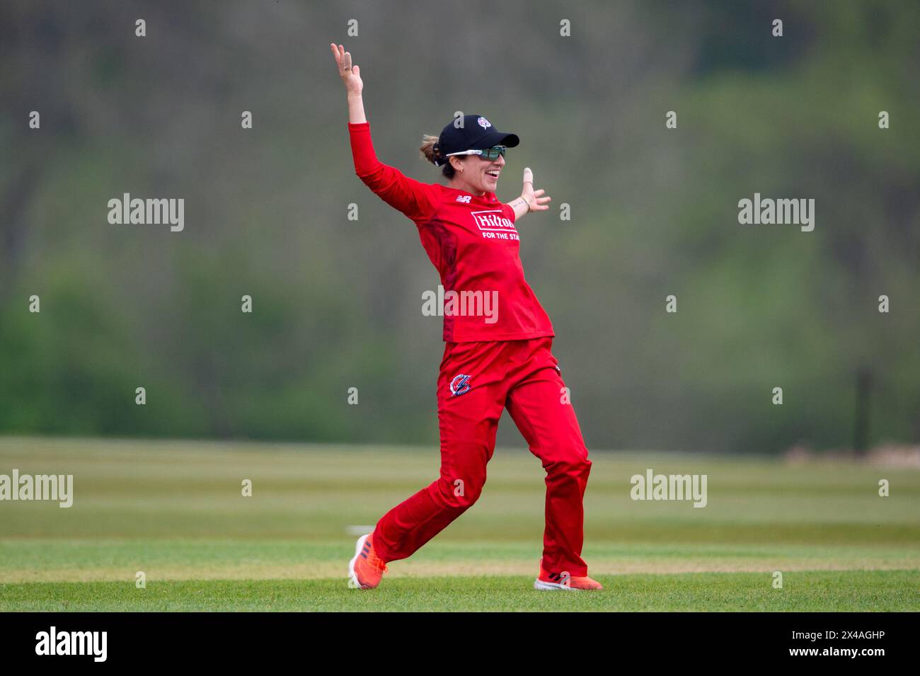 Stokenchurch, UK, 1st May 2024. Fi Morris of Thunder celebrates as she ...