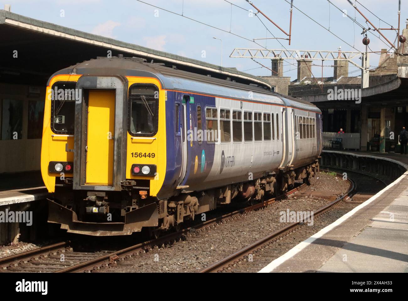 Northern trains super sprinter class 156 diesel multiple unit entering platform 2 at Carnforth ...