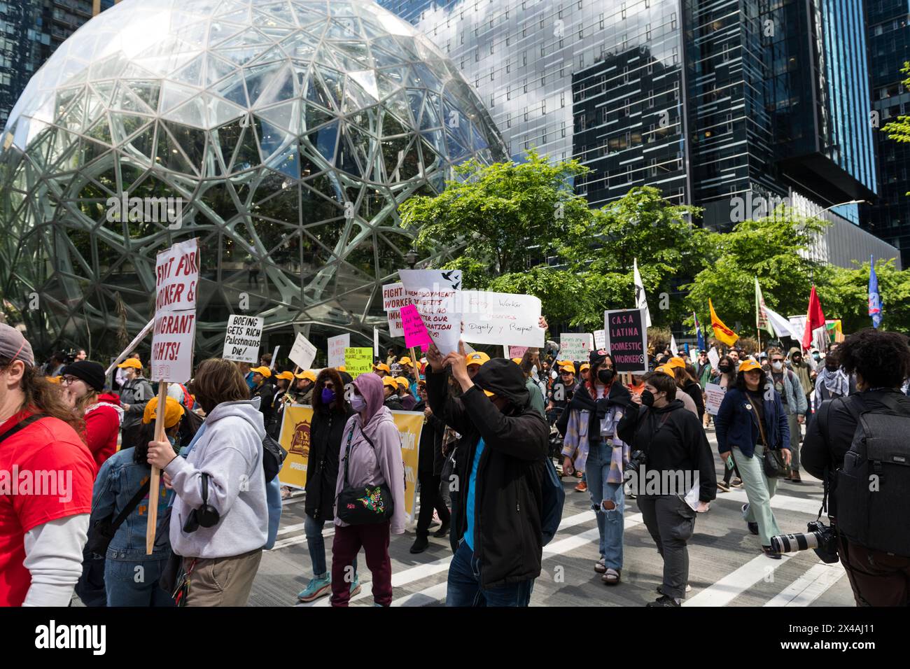 Seattle, USA. 1st May 2024. Protestors in the Seattle May Day March ...