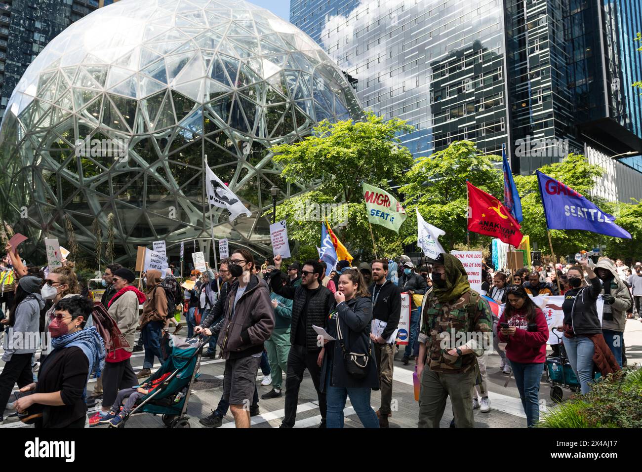Seattle, USA. 1st May 2024. Protestors in the Seattle May Day March ...