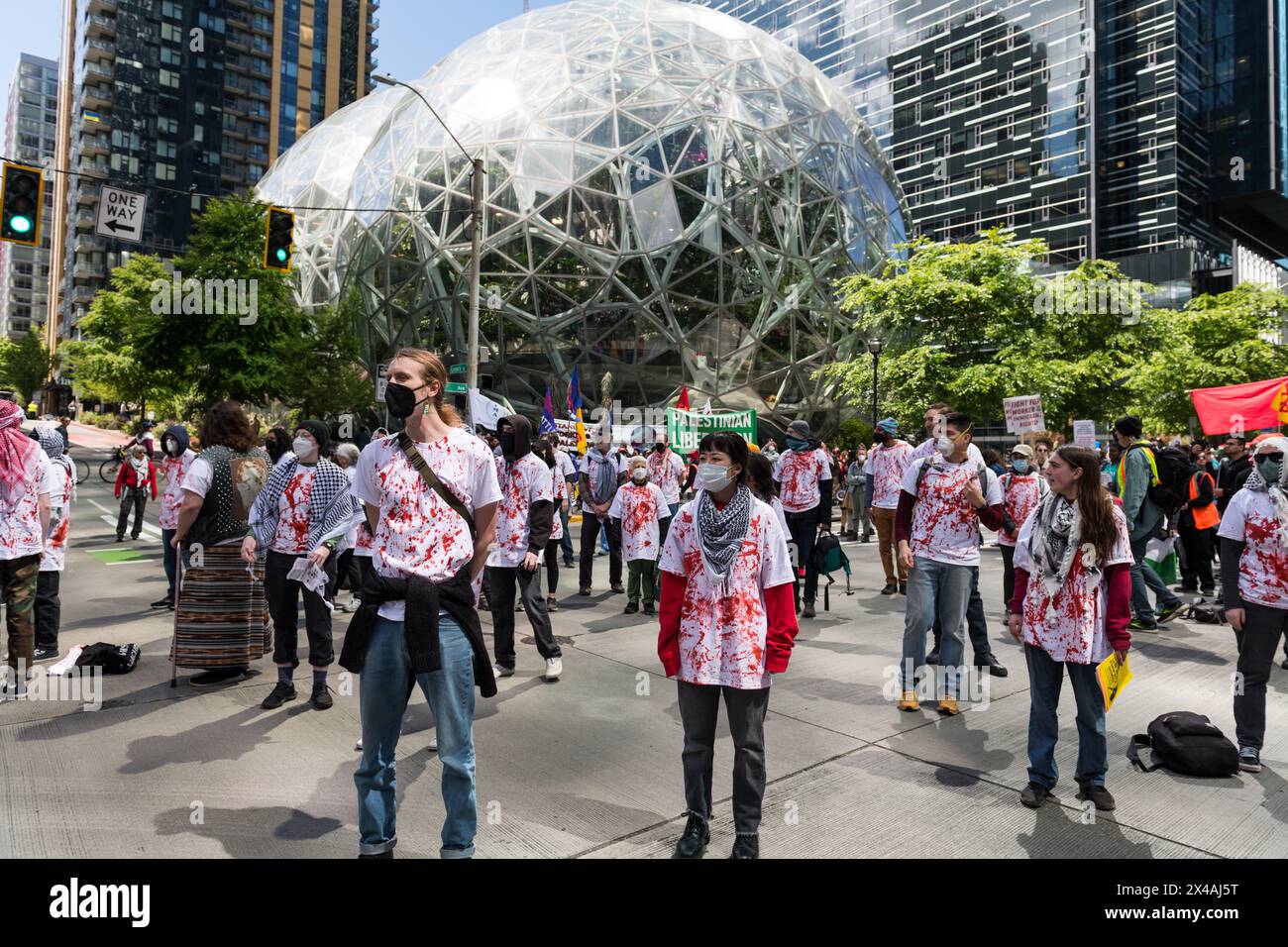 Seattle, USA. 1st May 2024. Protestors in the Seattle May Day March ...
